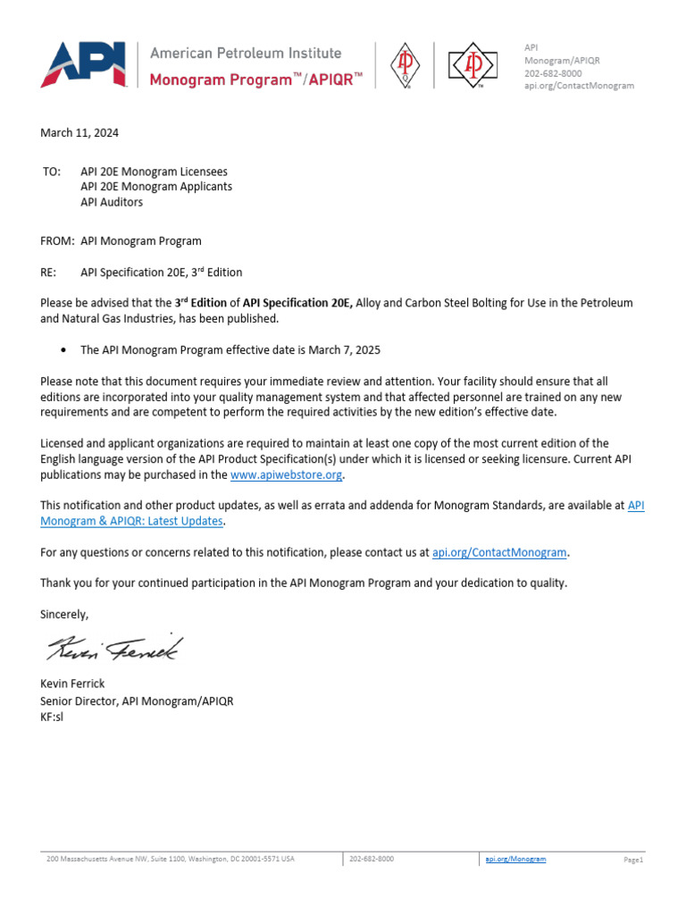 API Specification 20E 3rd Edition Update 20240311 | PDF