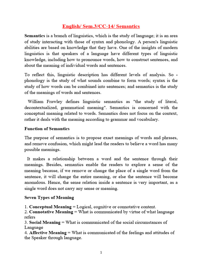 Semantics | PDF | Semantics | Part Of Speech