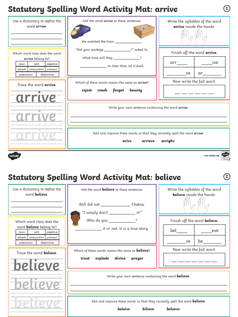 Year 3 and 4 Statutory Spelling Words Activity Mat Pack 2 | PDF | Word ...
