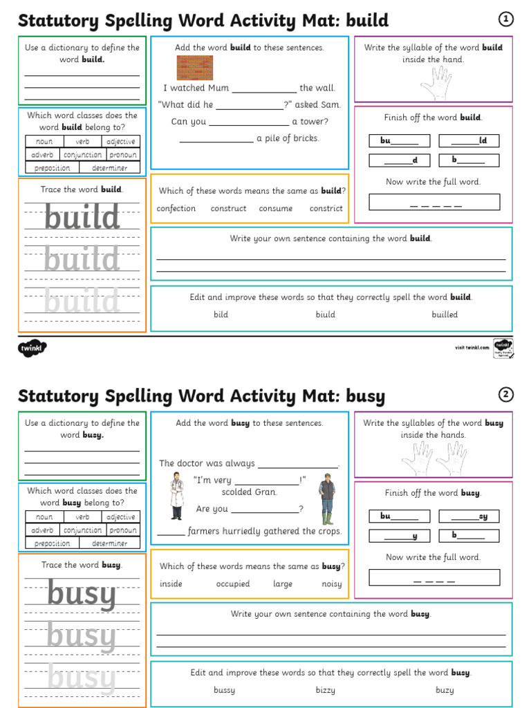 Year 3 and 4 Statutory Spelling Words Activity Mat Pack 3 | PDF | Word ...