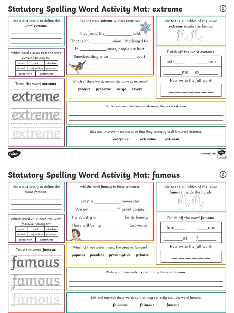 Year 3 and 4 Statutory Spelling Words Activity Mat Pack 8 | Download ...