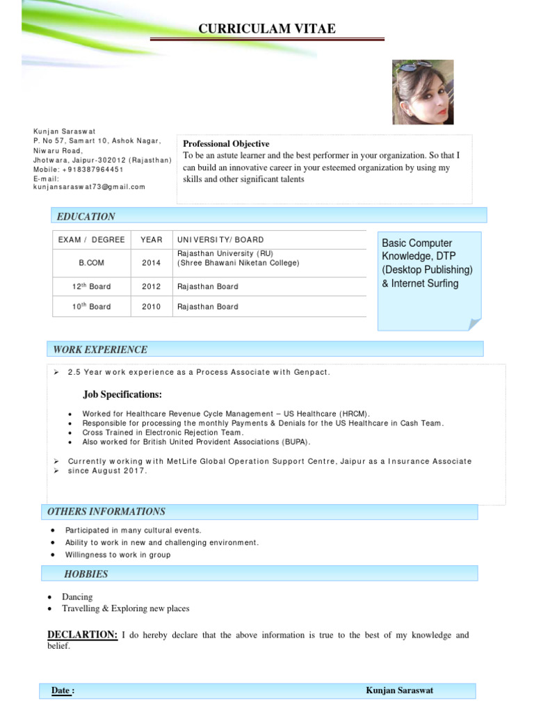 Curriculam Vitae: Education | PDF | Career & Growth