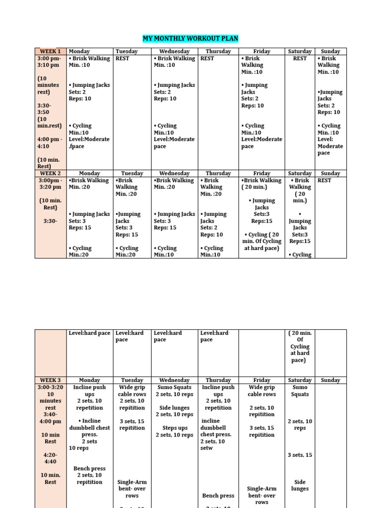 Exercises Plan | PDF | Strength Training | Management Of Obesity