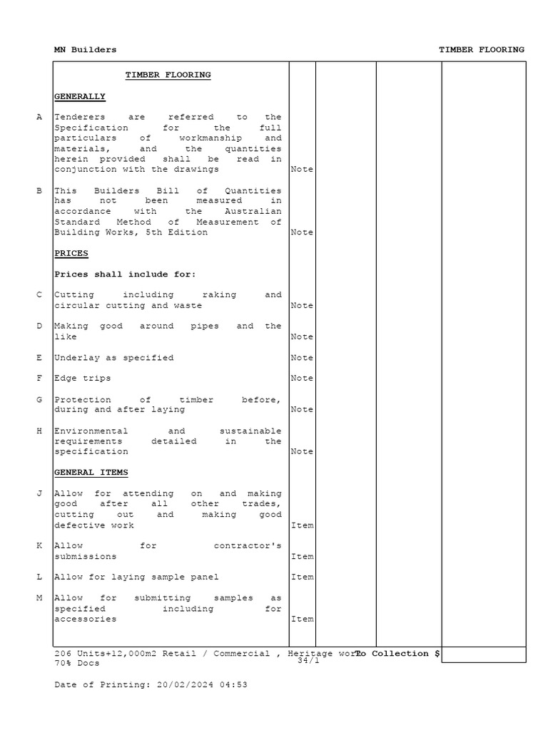 Timber Flooring Boq | PDF | Lumber