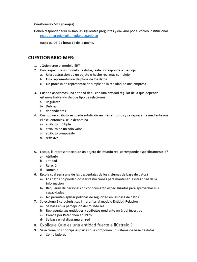 Cuestionario MER-est | PDF | Ingeniería de software | Tecnologías de la ...
