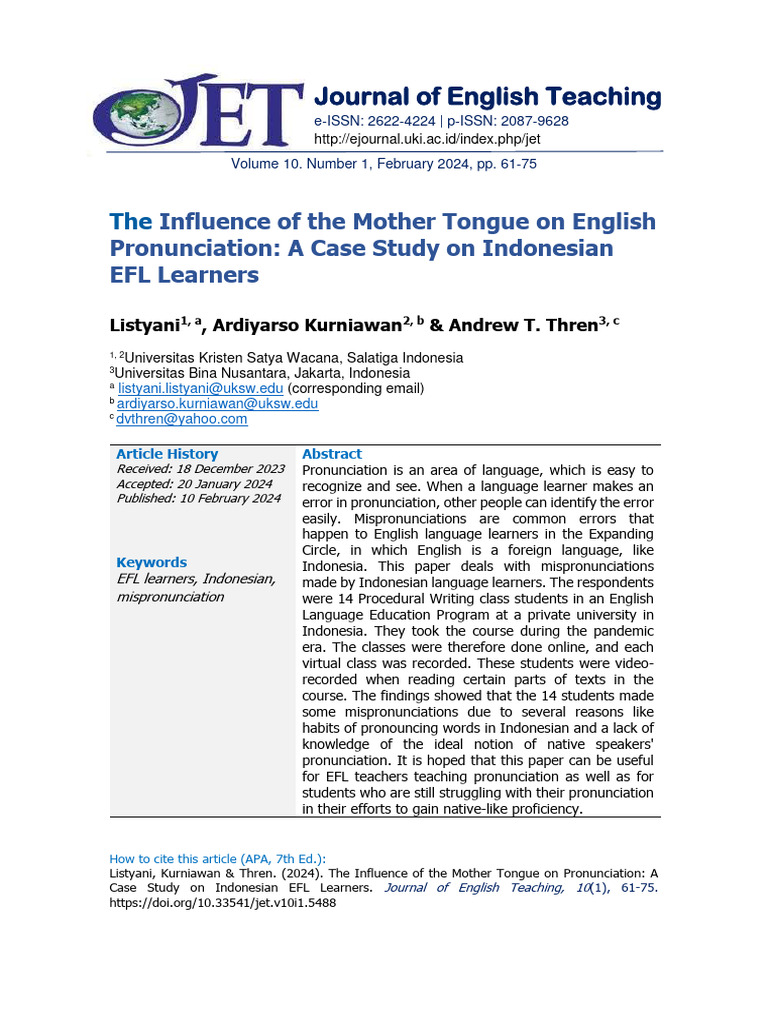 Journal of English Teaching | PDF | Second Language Acquisition | English As A Second Or Foreign ...