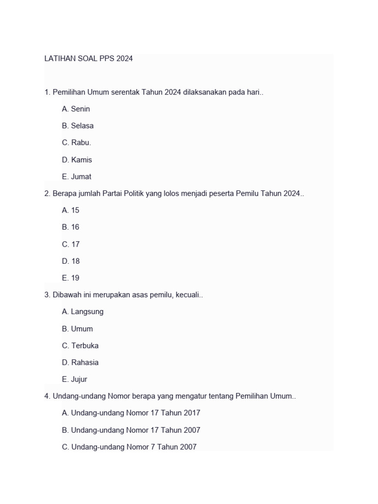 Latihan 1 Soal PPS 2024 | PDF