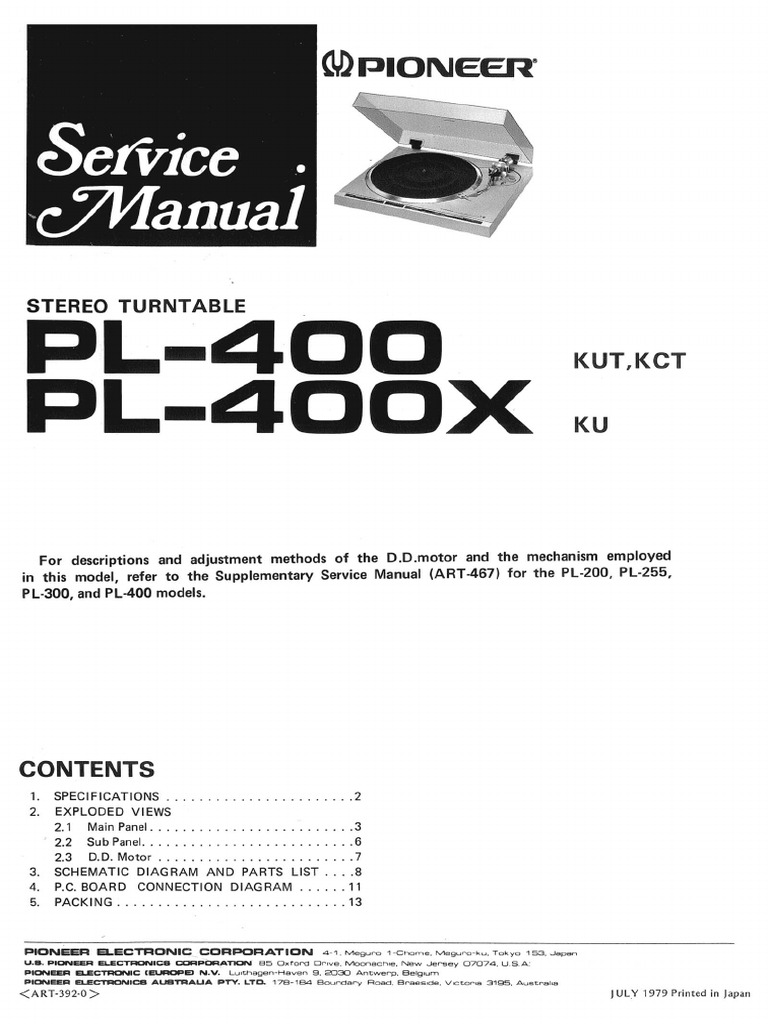 Pioneer PL 400 Service Manual | PDF