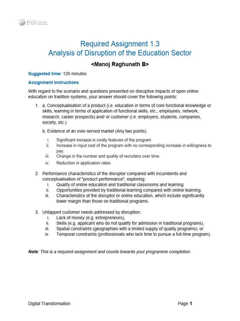 ISB - DT - Required Assignment 1.3 - Manoj Raghunath B | Download Free PDF | Distance Education ...