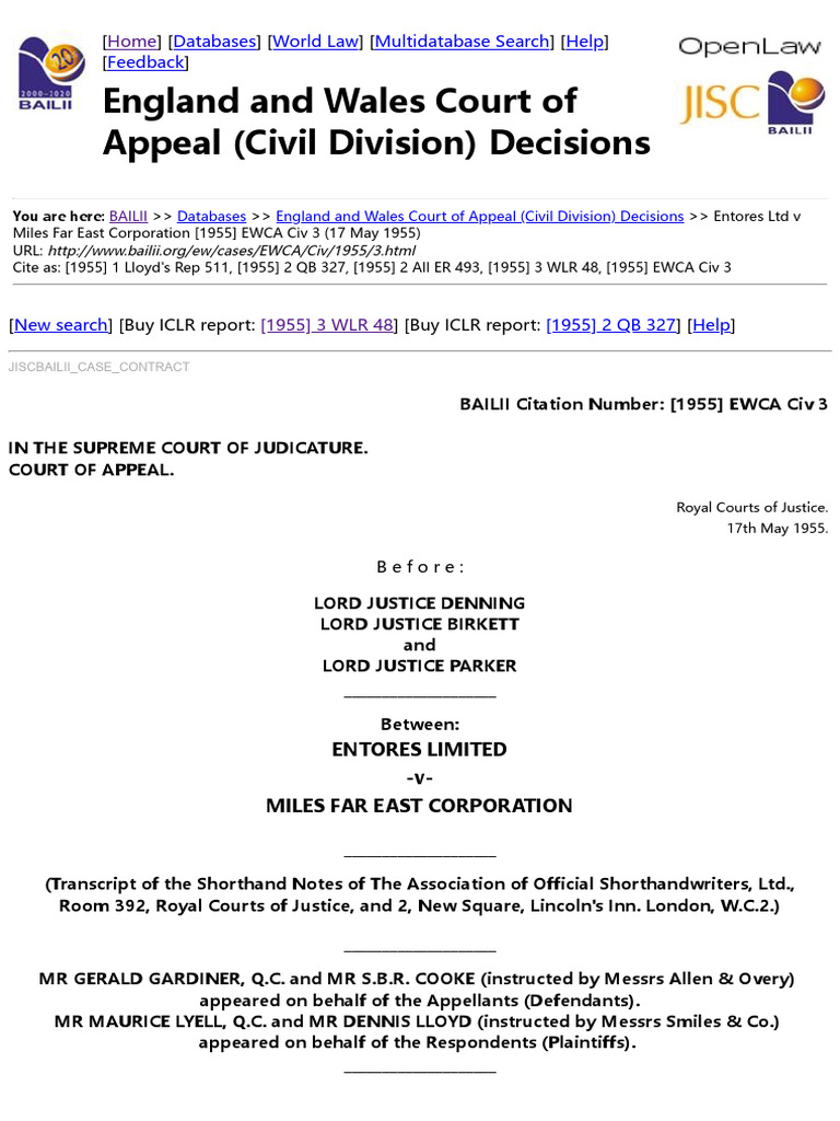 Entores LTD V Miles Far East Corporation (1955) EWCA Civ 3 | PDF ...