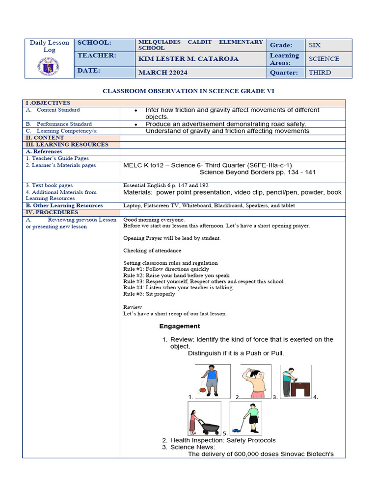 Lesson Plan Cot | PDF | Force | Friction