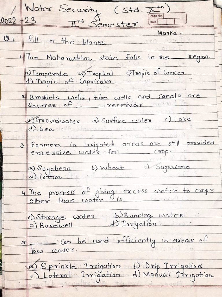 Water Security MCQs std-10 | PDF