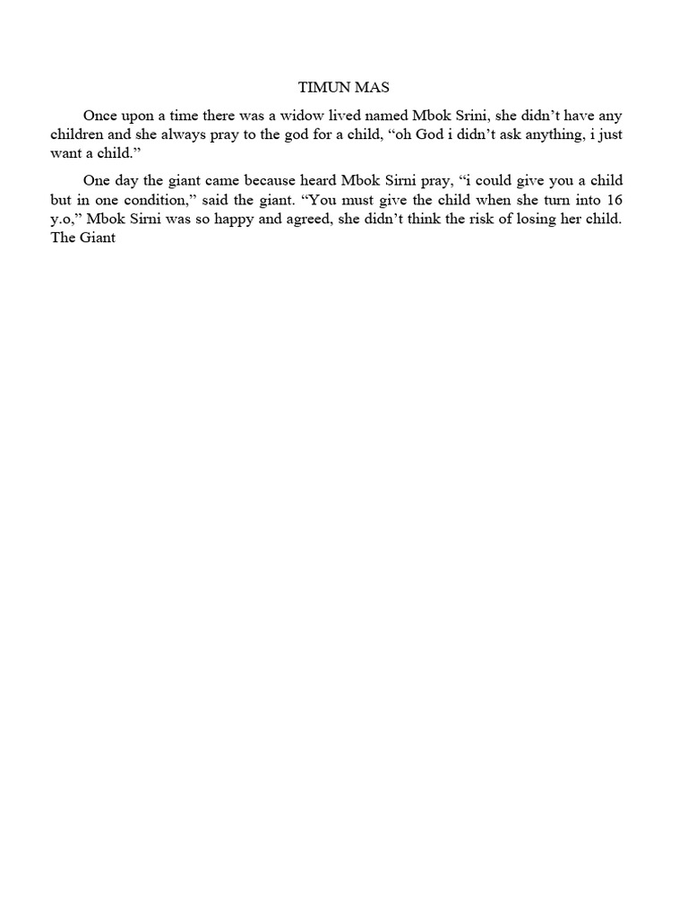 Timun Mas: A Tale of Sacrifice and Hope | PDF | Religion & Spirituality