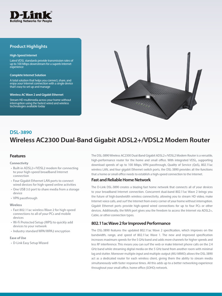 DSL-3890 A1 Datasheet v1.00 (WW) | PDF | Wi Fi | Ieee 802.11