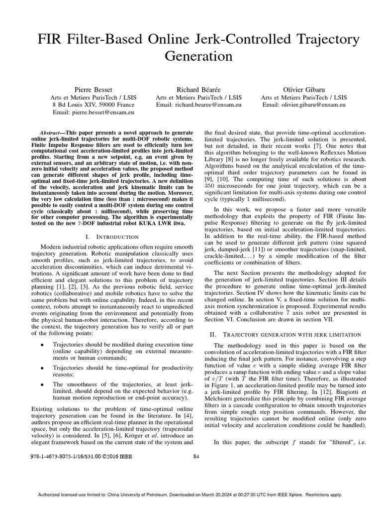 Jerk-Controlled Trajectory via FIR Filters | PDF | Acceleration | Kinematics