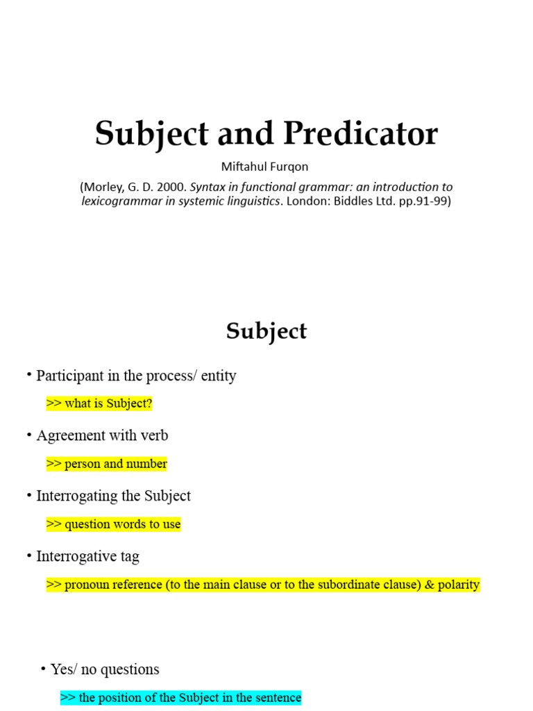 Subject and Predicator Guide | PDF | Language Arts & Discipline