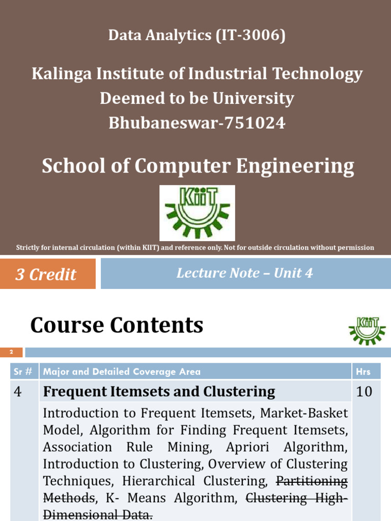 Unit 4 - DA - Frequent Itemsets and Clustering-1 (Unit-5) | PDF | Cluster Analysis | Data Mining