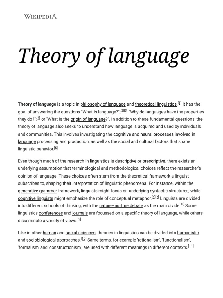 Theory of Language - Wikipedia | PDF | Cognitive Science | Liberal Arts ... Theory of Language - Wikipedia | PDF | Cognitive Science | Liberal Arts ...