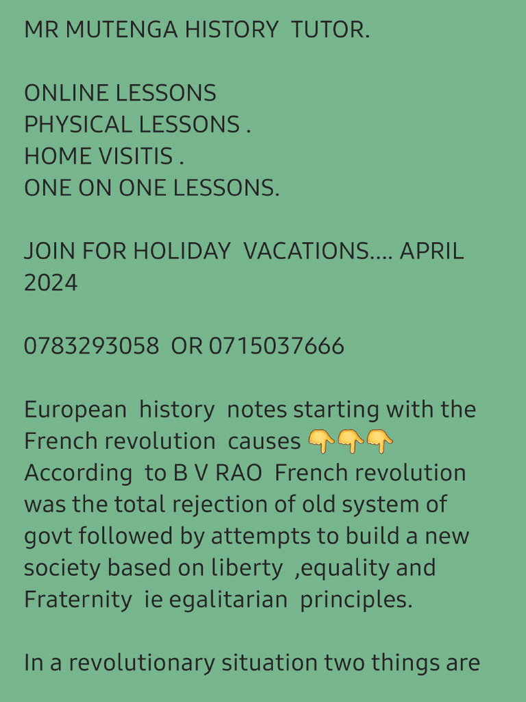 MR Mutenga History Therapist Notes On The Causes of French Revolution | PDF