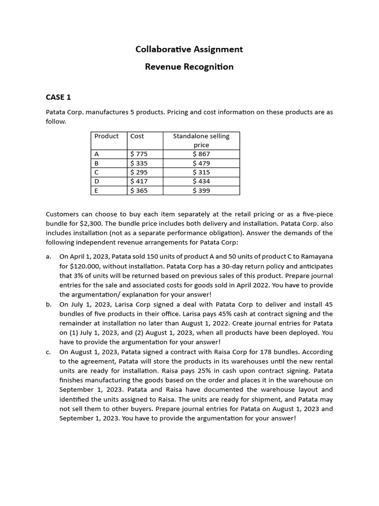 Collaborative Assignment - Revenue Recognition | PDF | Pricing | Market (Economics)