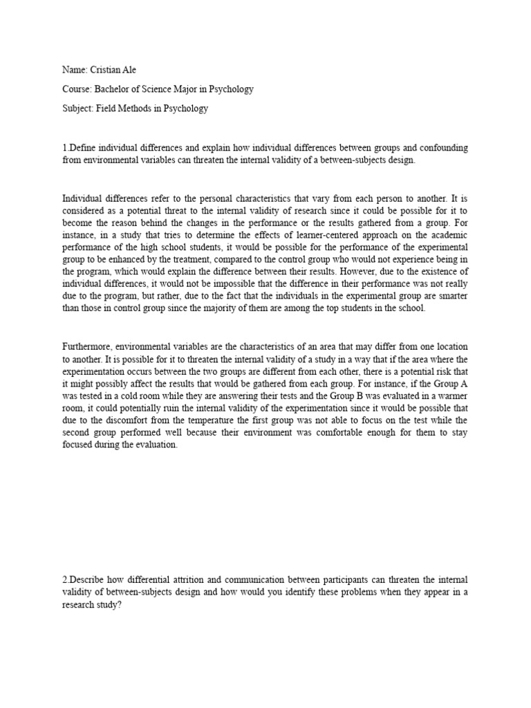 FMP Assignment | PDF | Experiment | Psychology