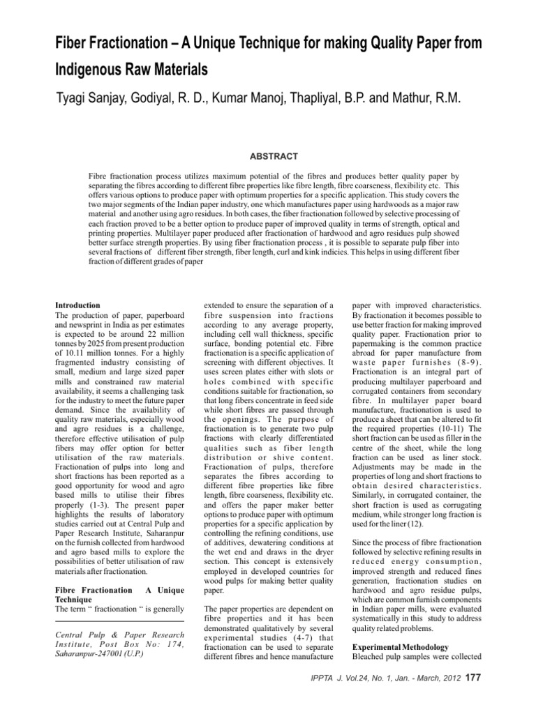 Fiber Fractionation for Quality Paper Production | PDF | Paper | Pulp ...
