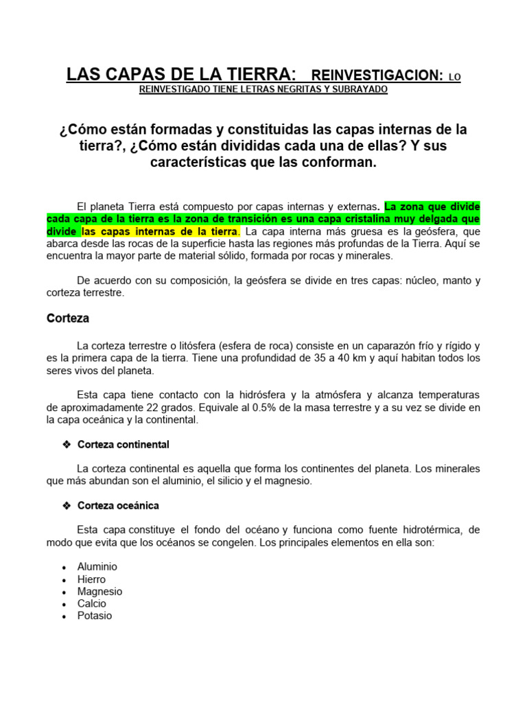 Las Capas de La Tierra | PDF | Tierra | Corteza (Geología)