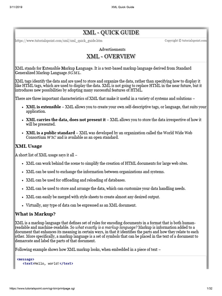 XML Quick Guide | Download Free PDF | Xml | Xml Schema