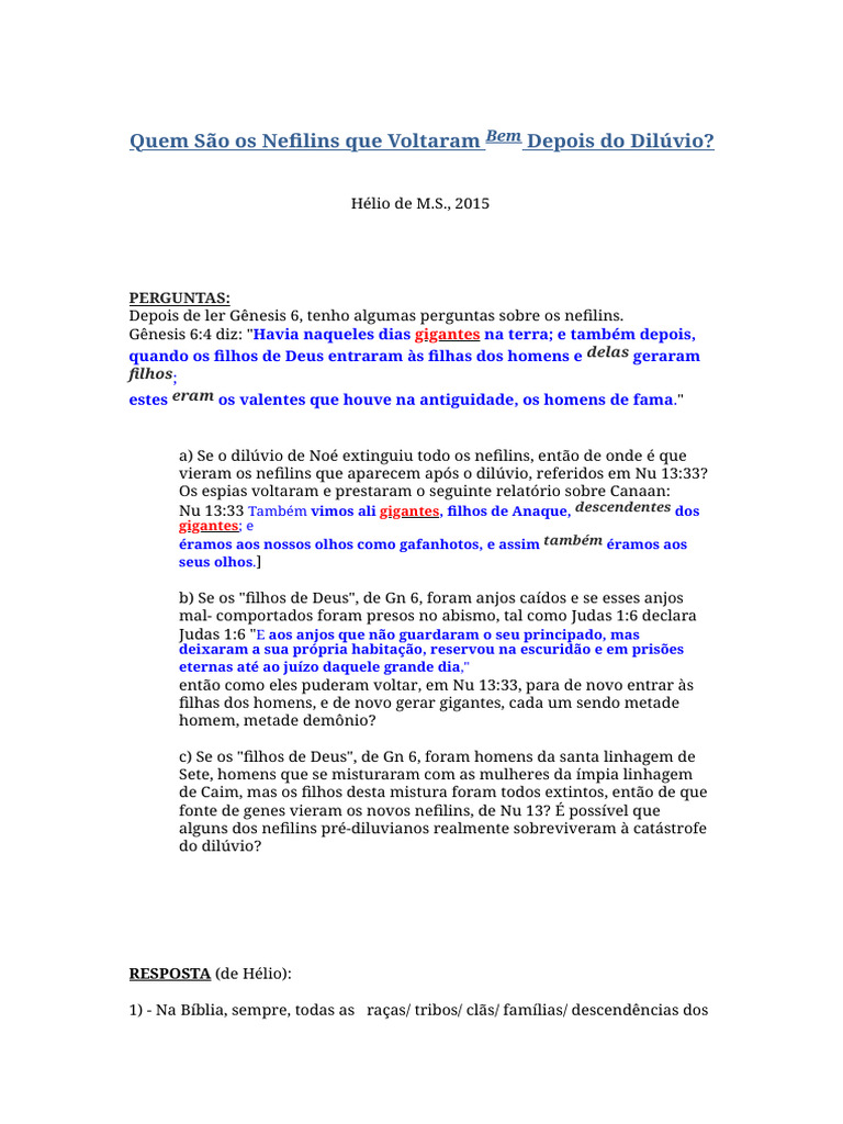Nefilins: Origem e Relações Bíblicas | PDF | Nefilim | Noé