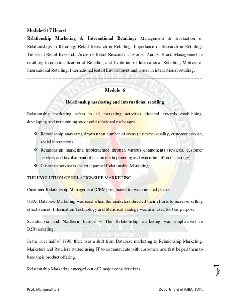 SRM - Module 6 | Download Free PDF | Retail | Marketing