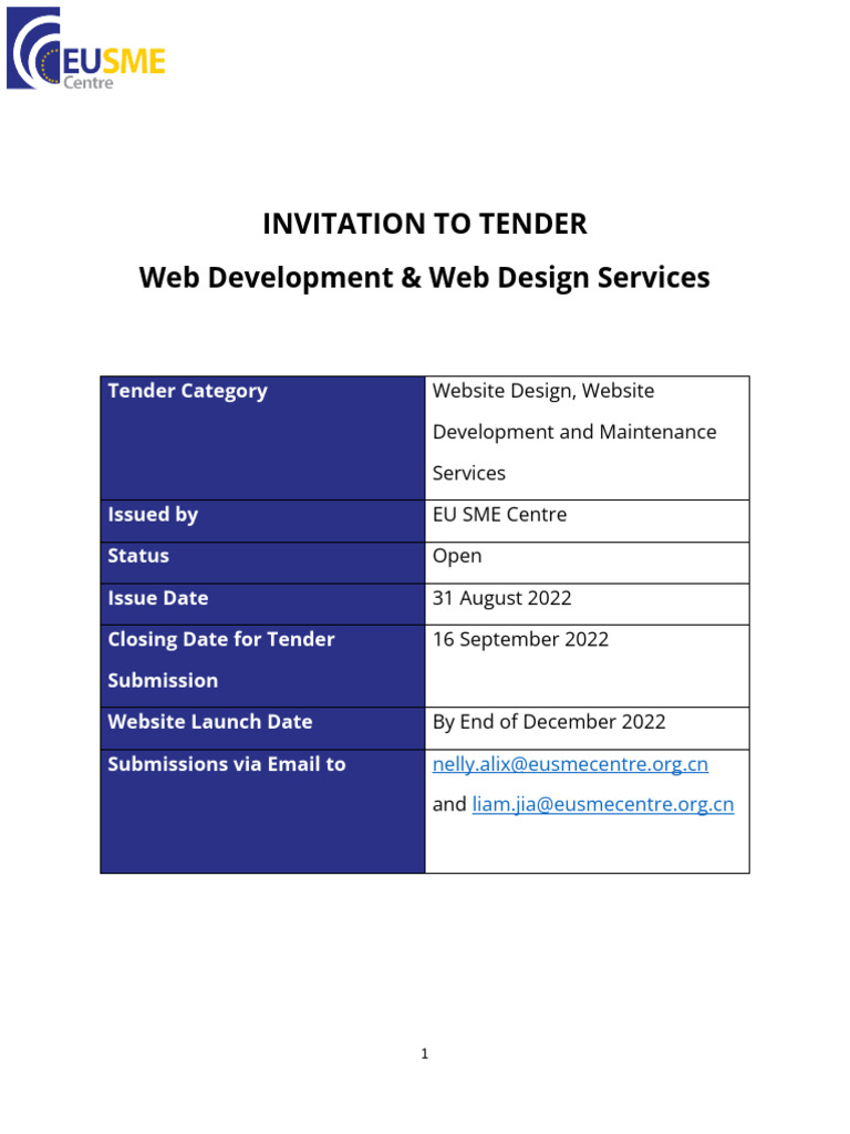 EU SME Centre Invitation To Tender Web Design Web Development 2022 ...