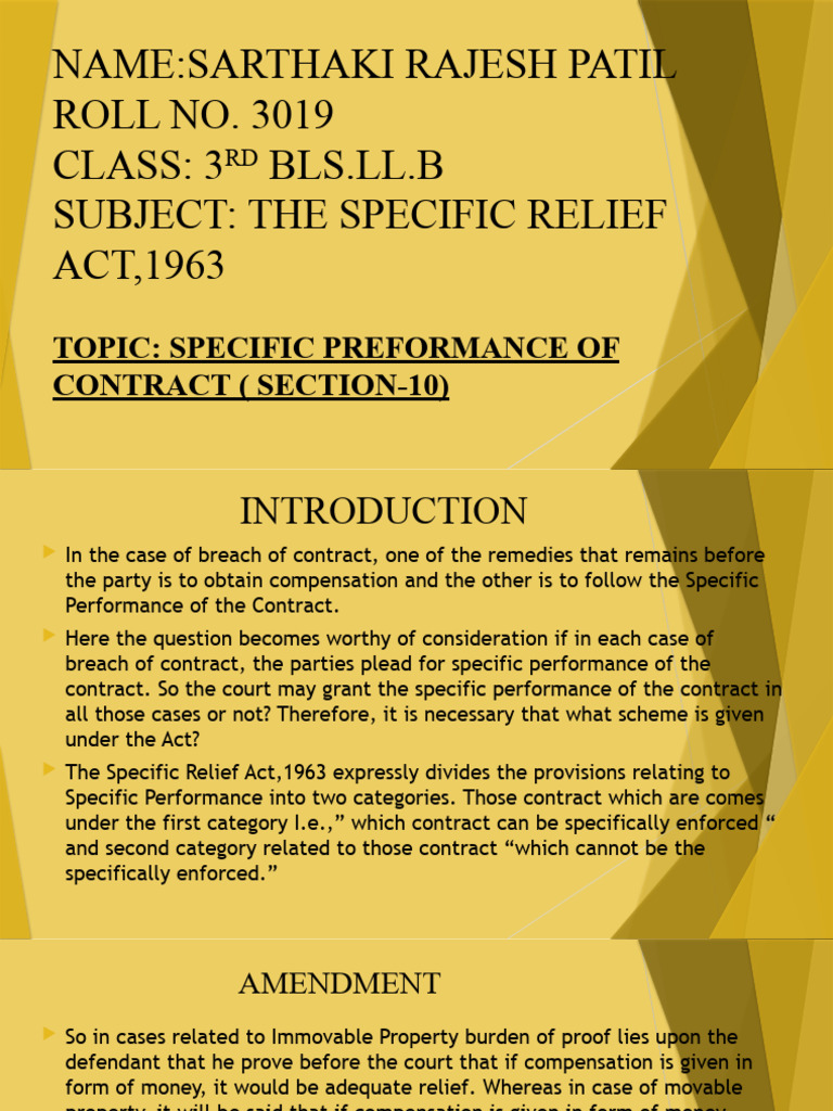 Specific Performance Under Specific Relief Act | PDF | Specific ...