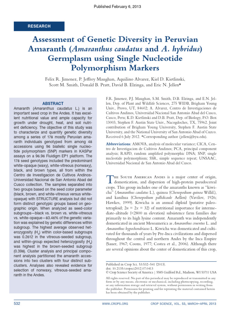Assessment of Genetic Diversity in Peruvian | PDF | Biology | Genetics