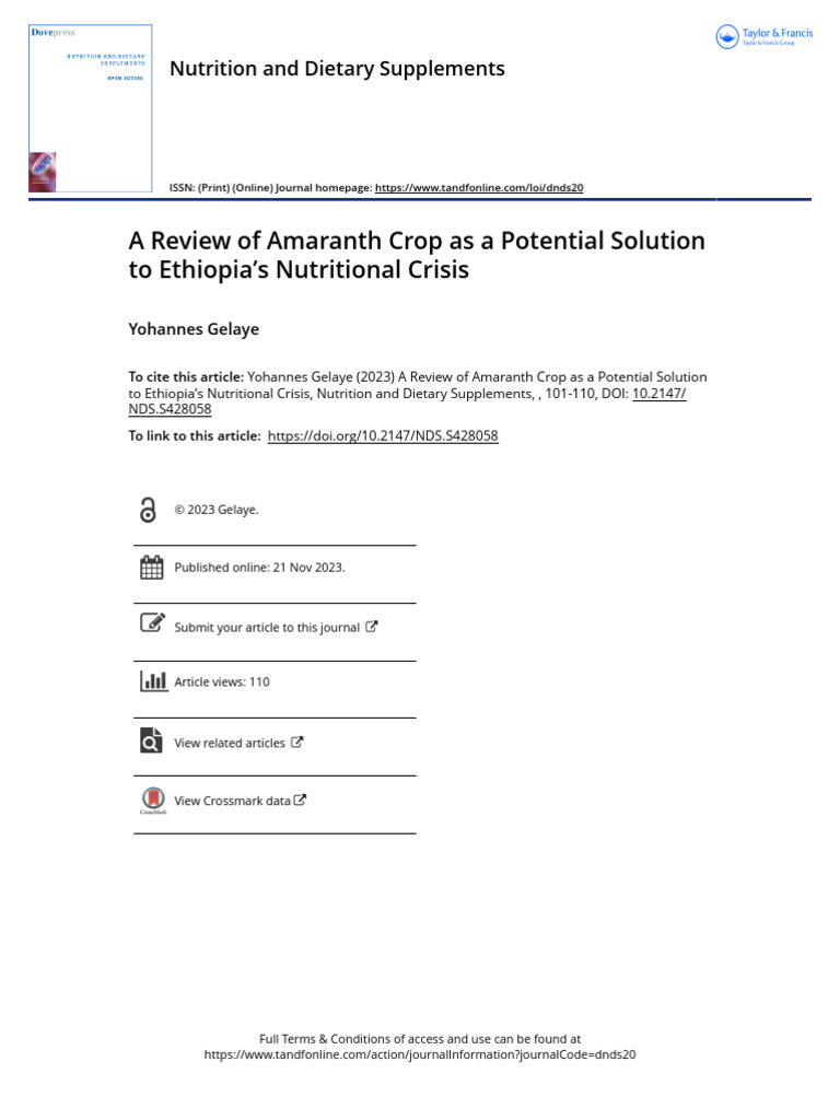 A Review of Amaranth Crop As A Potential Solution To Ethiopia S ...