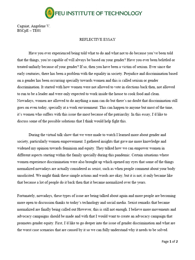 Reflective Paper | PDF | Sexism | Gender Studies