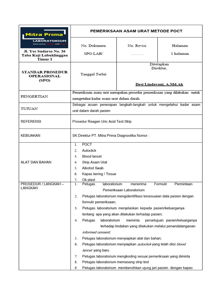 Sop Poct Asam Urat | PDF
