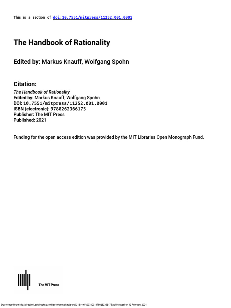 The Handbook of Rationality: Edited By: Markus Knauff, Wolfgang Spohn ...