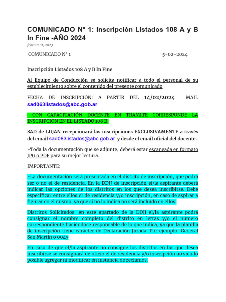 Comunicado 1 - Inscripcion Infine - 0-1 | PDF | Gobierno