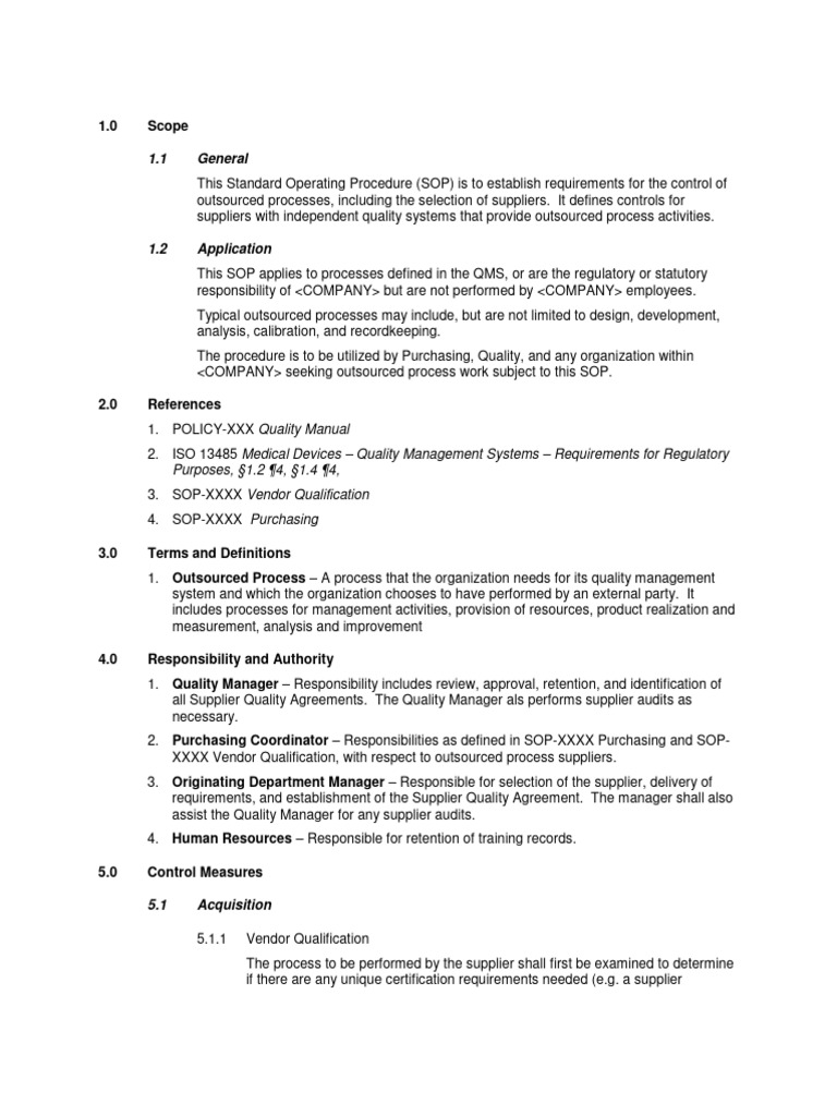 SOP Control of Outsourced Processes | PDF | Quality Management System ...