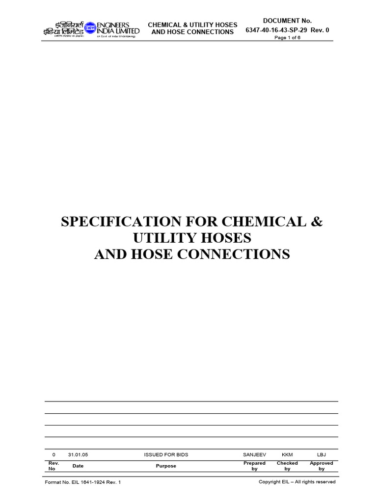 Specification For Chemical & Utility Hoses & Hose Connection | PDF ...