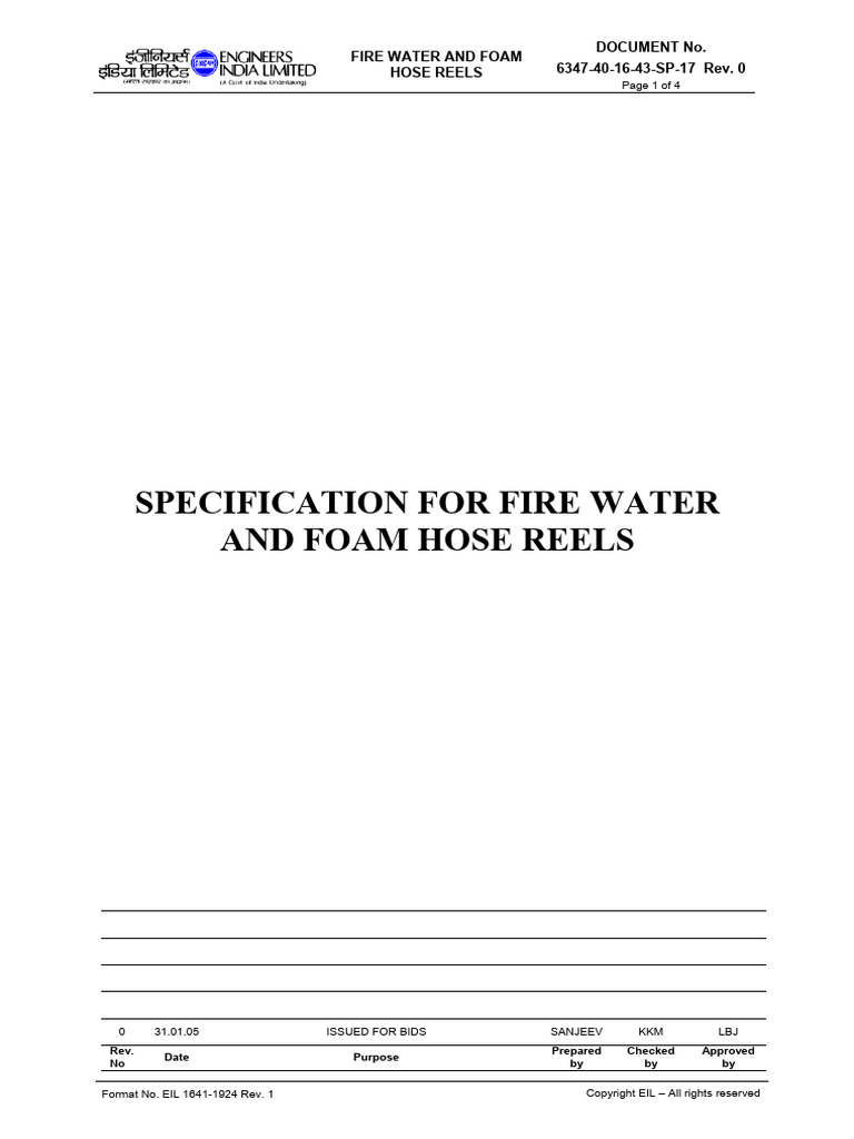 Specification For Fire Water & Foam Hose Reel | PDF | Pipe (Fluid ...