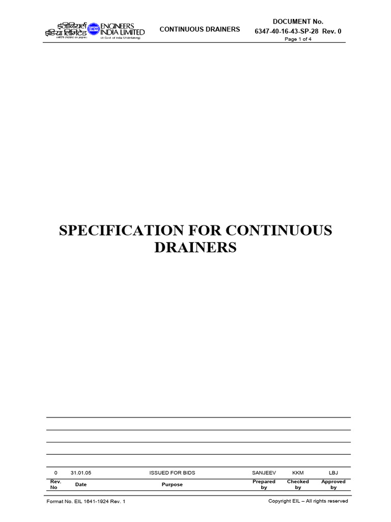 Specification For Continuous Drainers | PDF | Specification (Technical ...