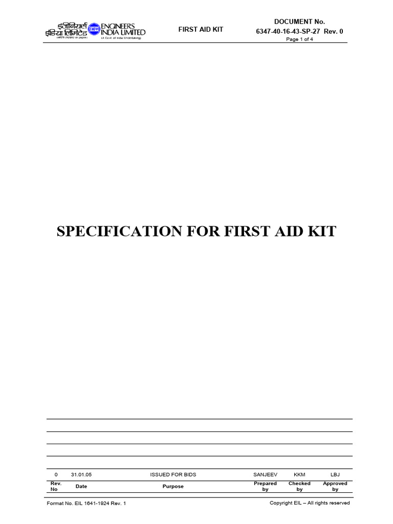 Specification For First Aid Kit | PDF | First Aid