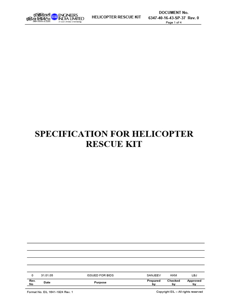 Specification For Helicopter Rescue Kit | PDF