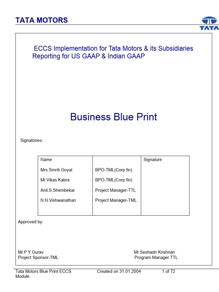 Tata Motors BluePrint - ECCS Module | PDF | Financial Statement ...