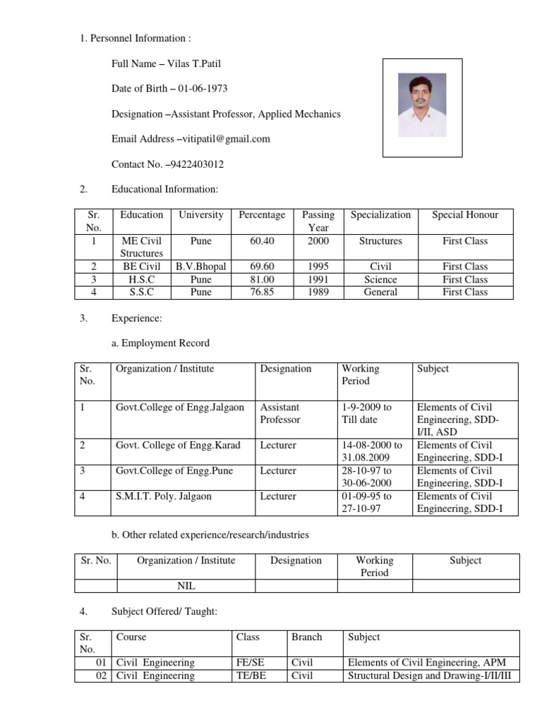 Vilas T. Patil: Academic Profile Summary | PDF | Engineering