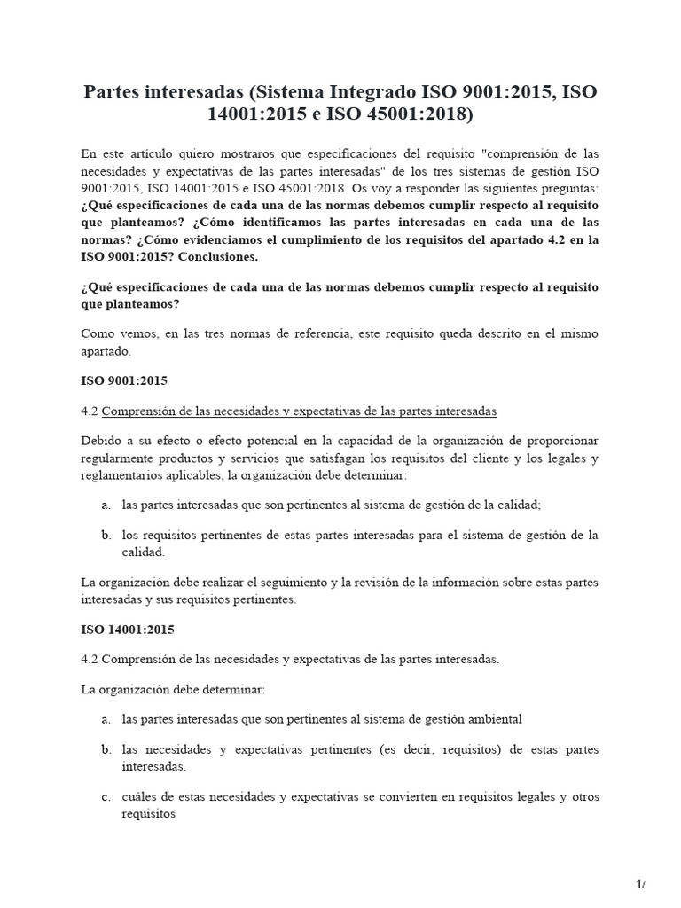 Comprensión de partes interesadas ISO 9001:2015 | PDF | Business ...