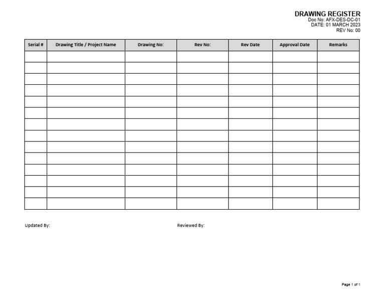 Afx-Imsf-Des-01 Drawing Register | PDF