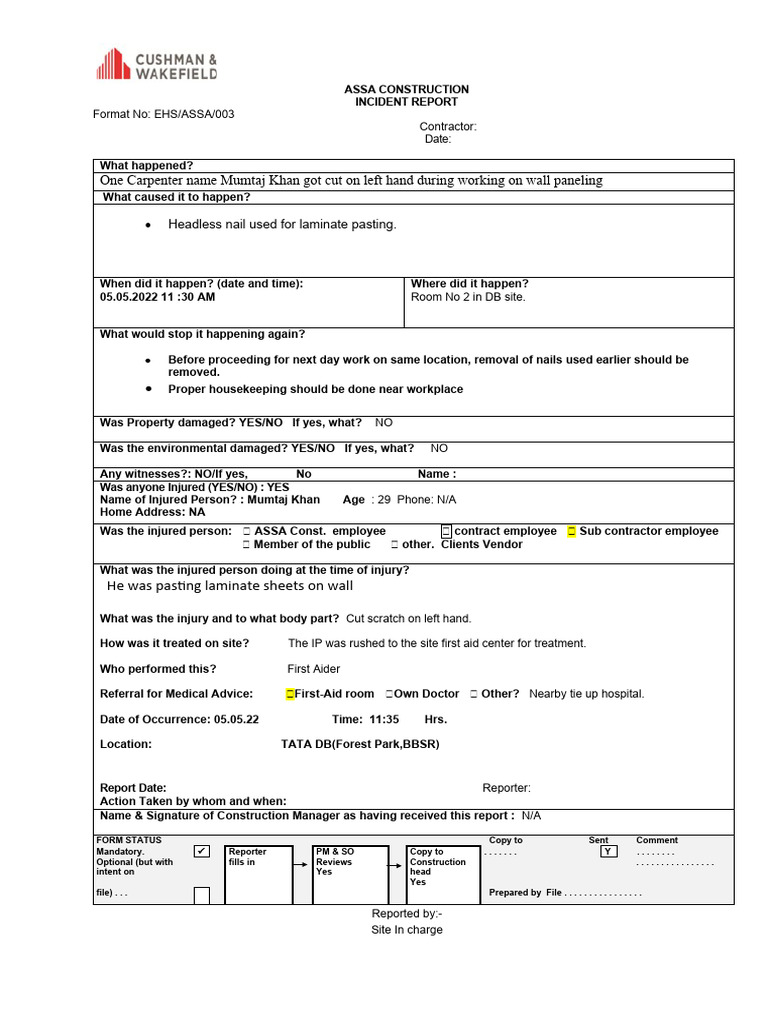 Incident Report Format. | PDF | First Aid