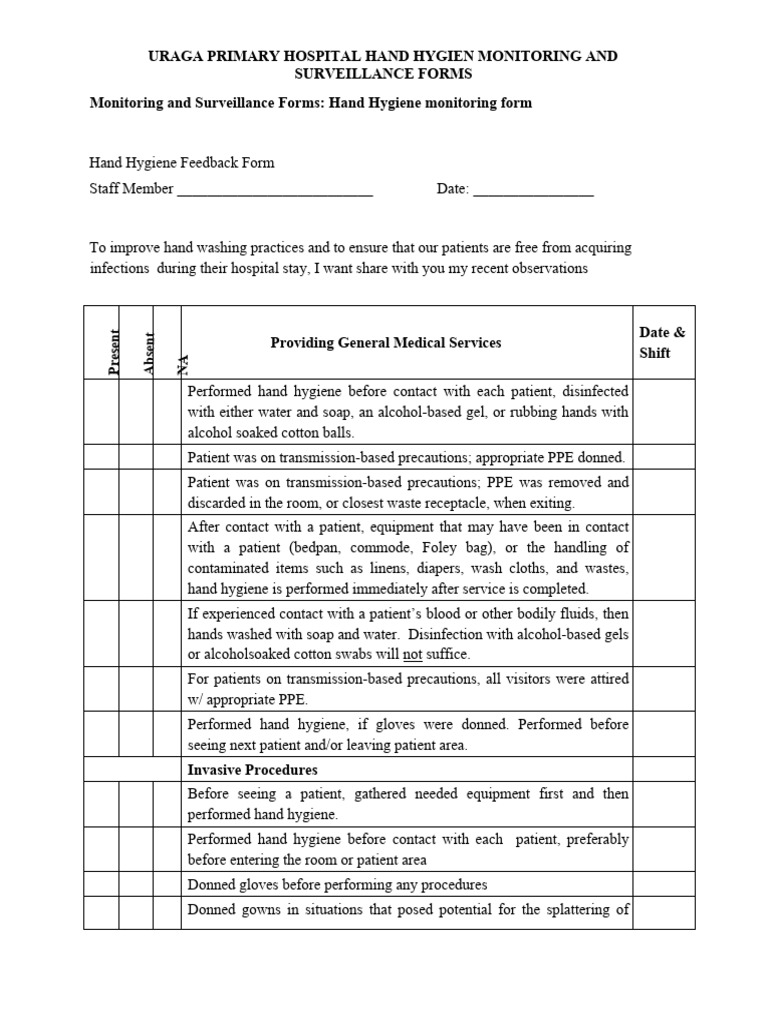 Hand Hygiene Monitoring Forms Guide | PDF | Hand Washing | Hygiene